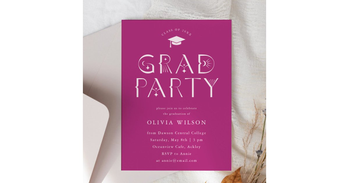 Pink Celestial Typography Grad Party Invitation | Zazzle