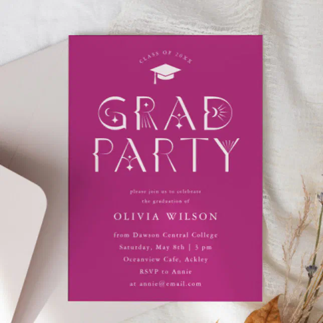 Pink Celestial Typography Grad Party Invitation | Zazzle
