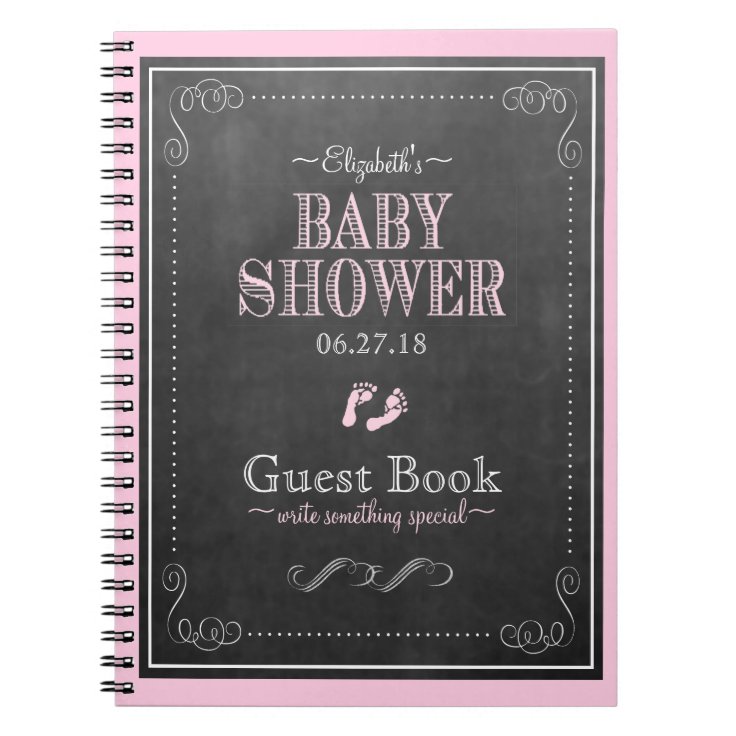 Pink Chalkboard Footprints Baby Shower Guest Book | Zazzle