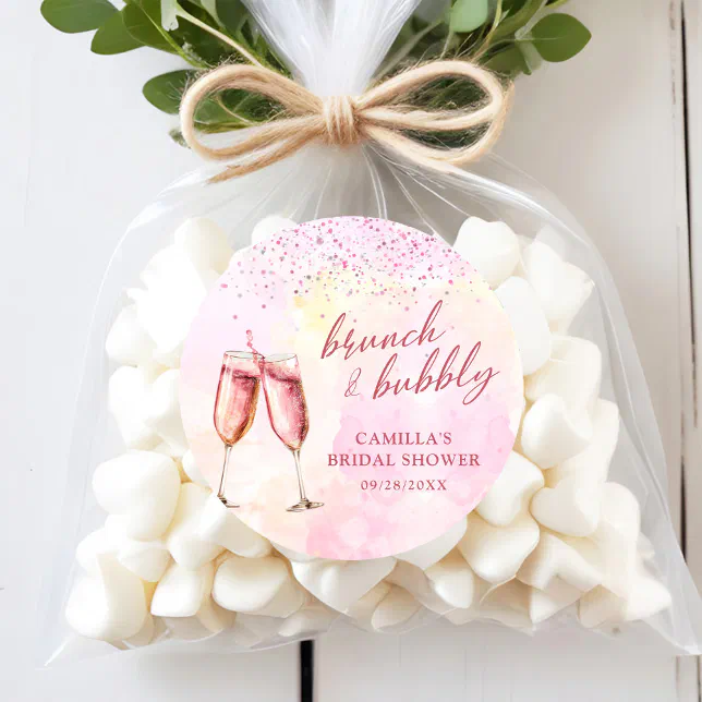 Pink Champagne Brunch And Bubbly Bridal Shower Classic Round Sticker ...