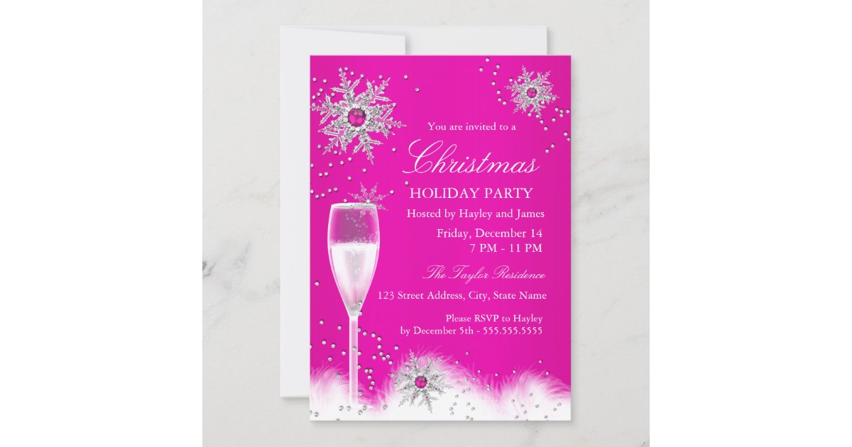 Pink Champagne Snowflake Christmas Holiday Party Invitation | Zazzle
