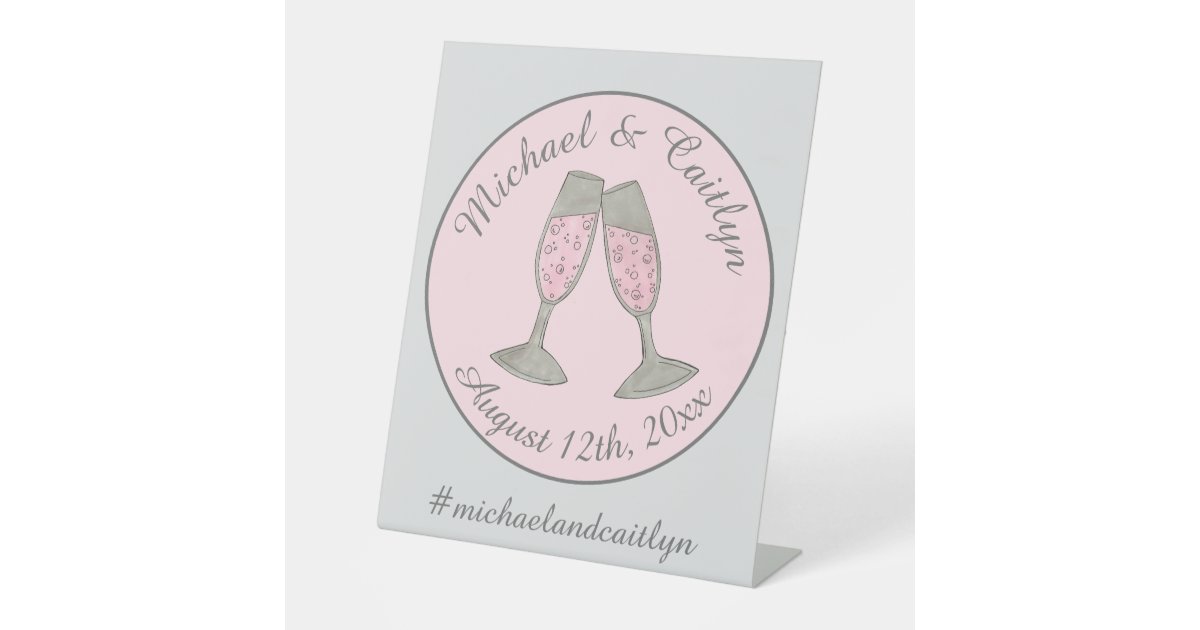 Pink Champagne Toast Cheers Wedding Bridal Shower Pedestal Sign | Zazzle