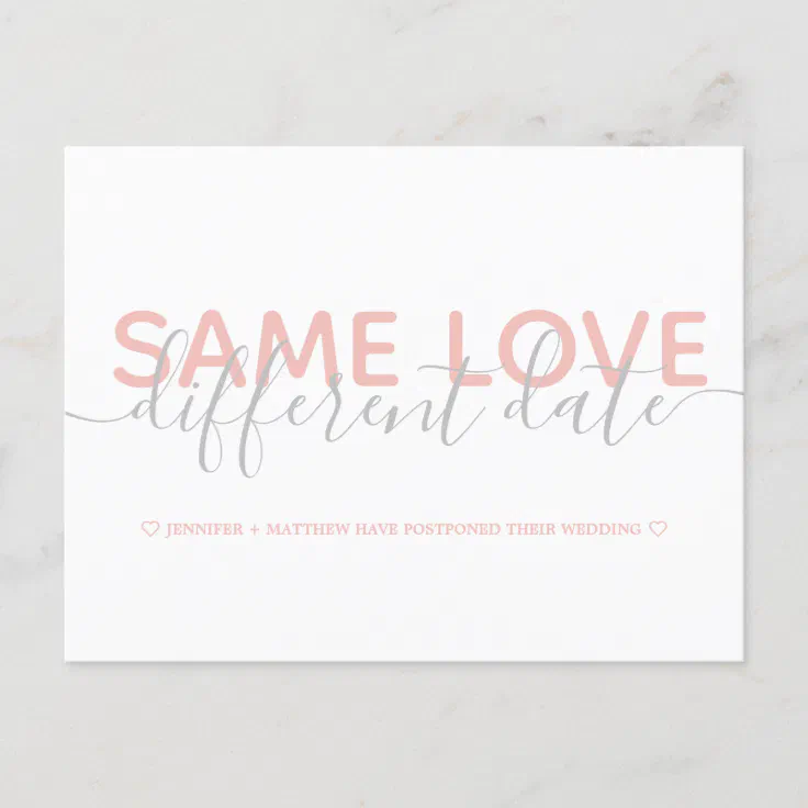 Pink Change the Date Wedding Typography Photo Announcement Postcard ...