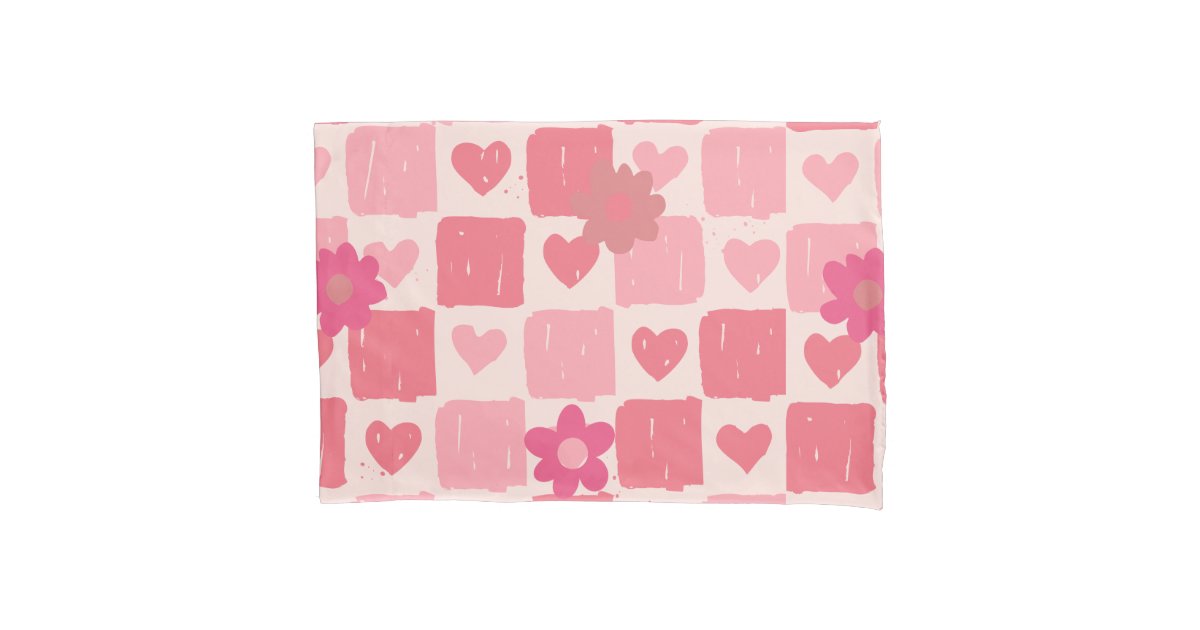 Pink checker design pillow case | Zazzle