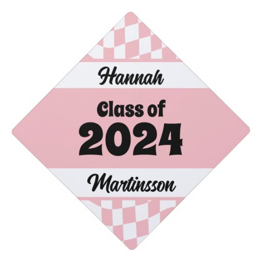 Pink Checkered Class of 2024 Graduation Graduation Cap Topper | Zazzle