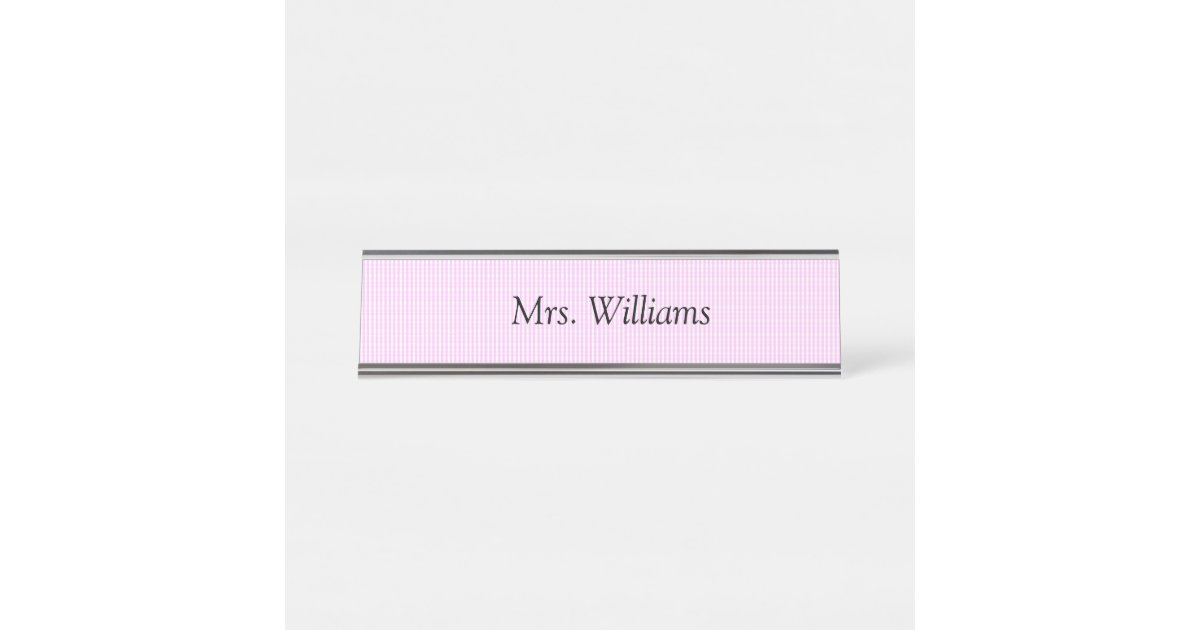 Pink Checkered Name Plate | Zazzle