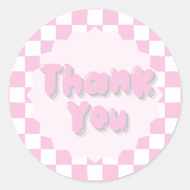 Pink Checkered Thank You Sticker | Zazzle
