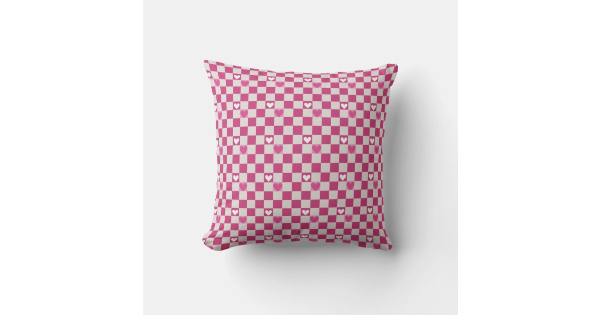 Pink Checkers & Hearts Throw Pillow | Zazzle