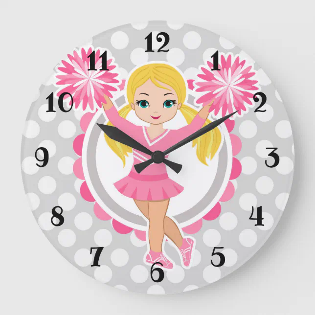 Pink Cheerleader Blonde - Cute Cheer Large Clock | Zazzle