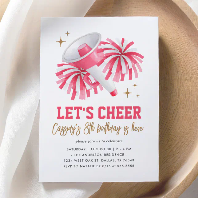 Pink Cheerleading Girl Birthday Invitation | Zazzle