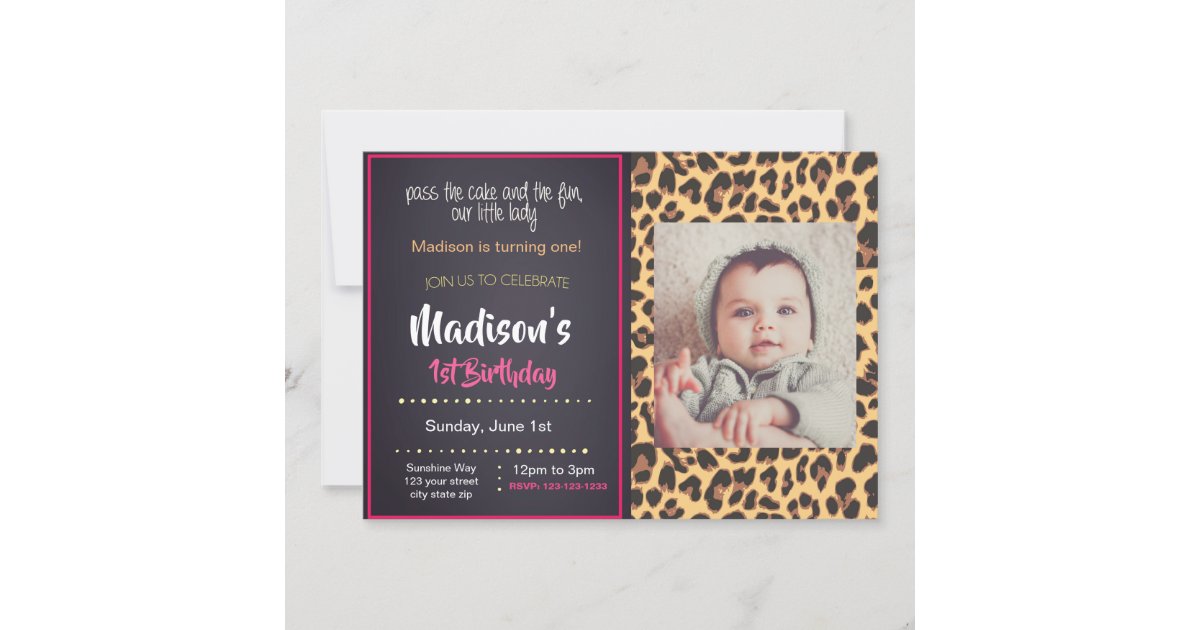 Pink Cheetah Birthday Invitation with Photo | Zazzle