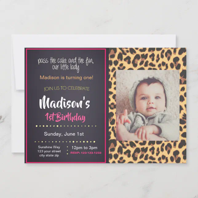 Pink Cheetah Birthday Invitation with Photo | Zazzle