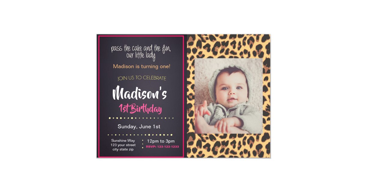 Pink Cheetah Birthday Invitation with Photo | Zazzle.com