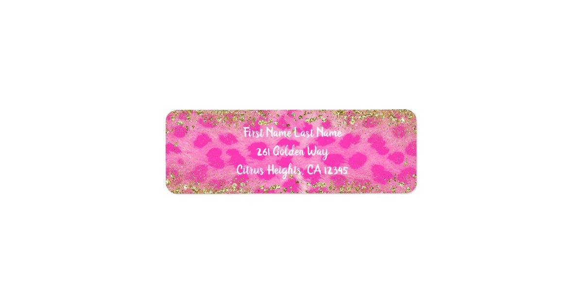 Pink Cheetah Leopard Print Gold Glitter Trendy Label | Zazzle