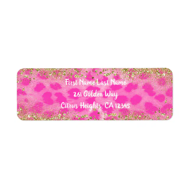 Pink Cheetah Leopard Print Gold Glitter Trendy Label | Zazzle