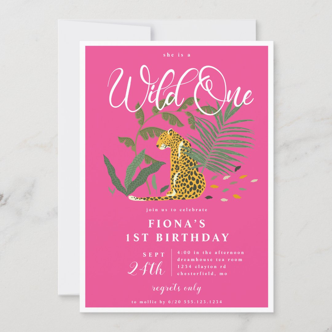 Pink Cheetah Wild One Birthday Invitation | Zazzle