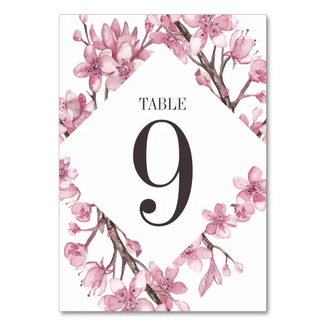 Pink Cherry Blossom Floral Frame Wedding Table Number | Zazzle