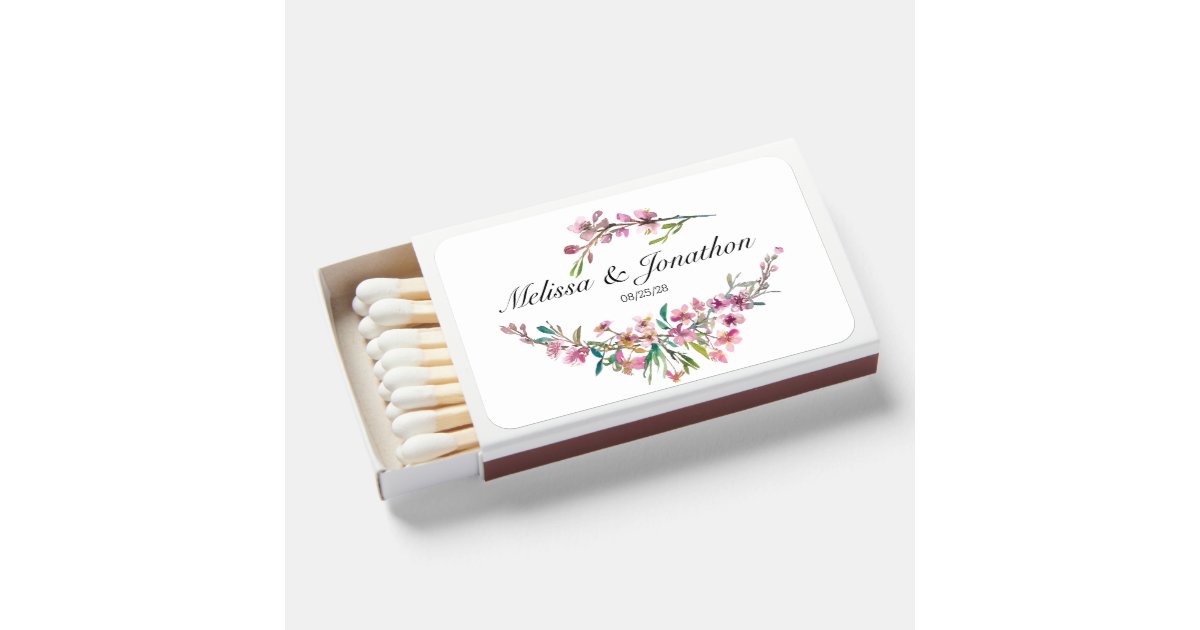 Pink Cherry Blossom Floral Wedding Matchboxes | Zazzle