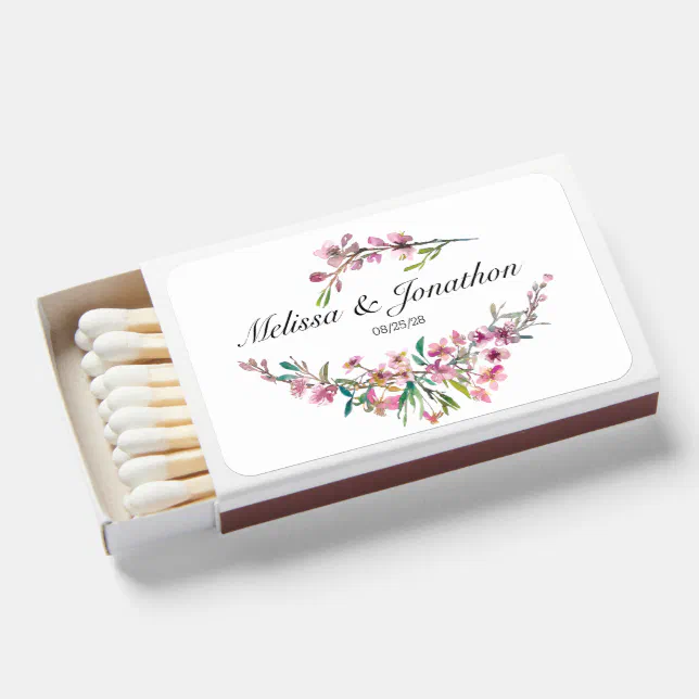 Pink Cherry Blossom Floral Wedding Matchboxes | Zazzle