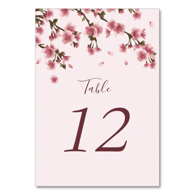 Pink Cherry Blossom Floral Wedding Table Number | Zazzle