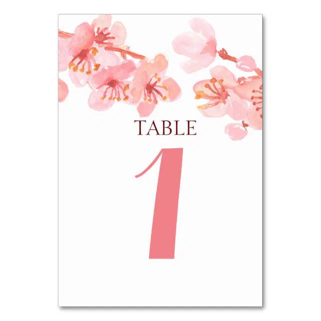 Pink cherry blossom floral wedding table number | Zazzle