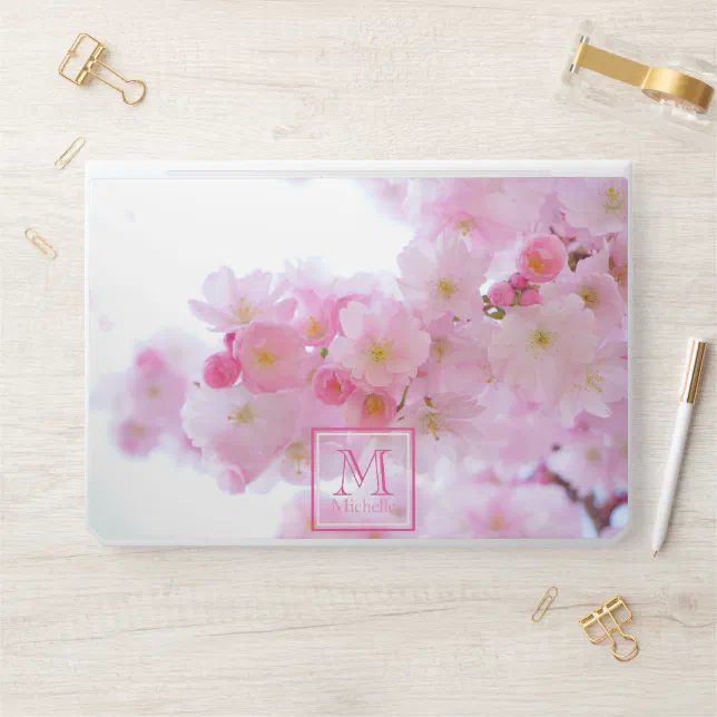 Pink Cherry Blossom Photo - Monogrammed HP Laptop Skin | Zazzle