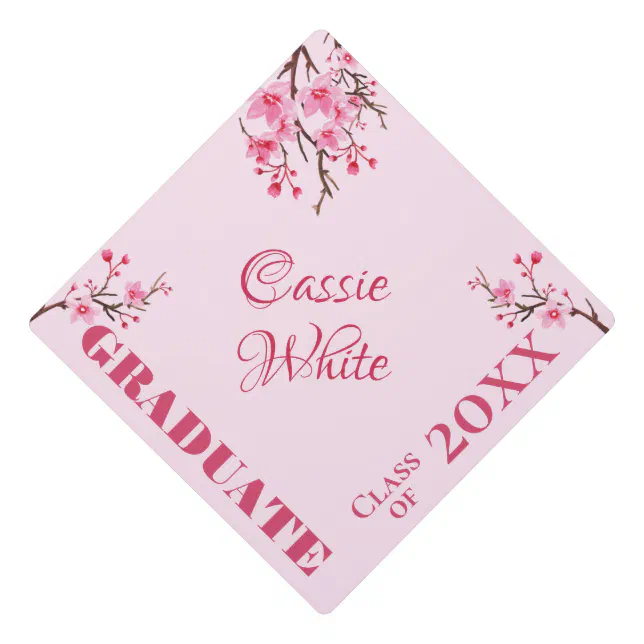Pink Cherry Blossoms Graduation Cap Topper | Zazzle
