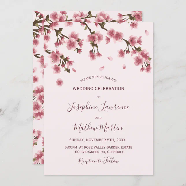 Pink Cherry Blossoms Wedding Invitation | Zazzle