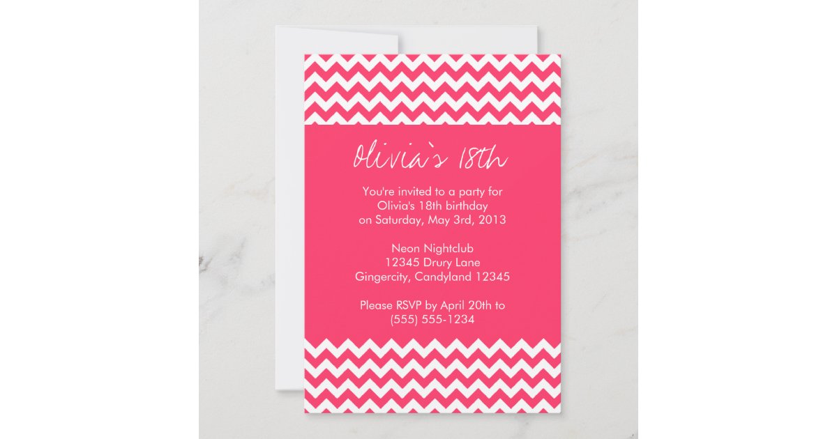Pink Chevron Birthday Invitation | Zazzle