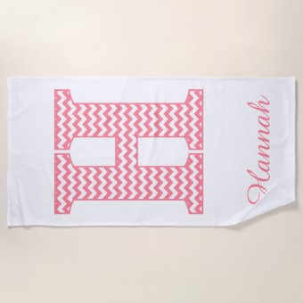 Pink Chevron Letter H Monogram Beach Towel | Zazzle