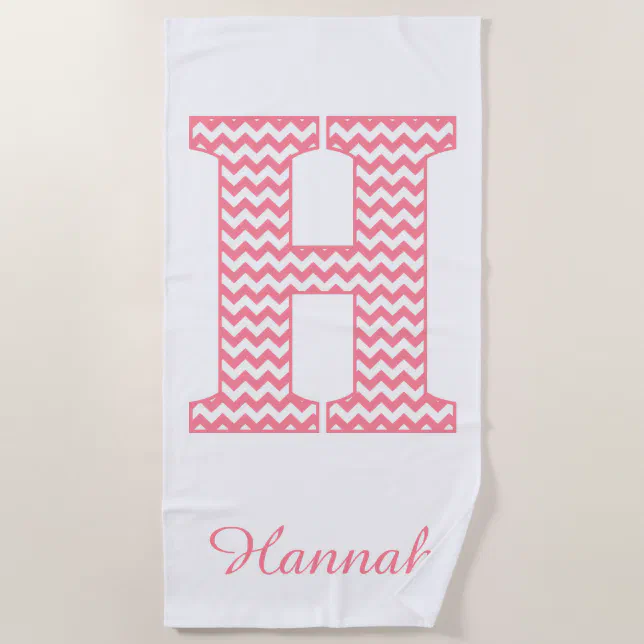 Pink Chevron Letter H Monogram Beach Towel | Zazzle
