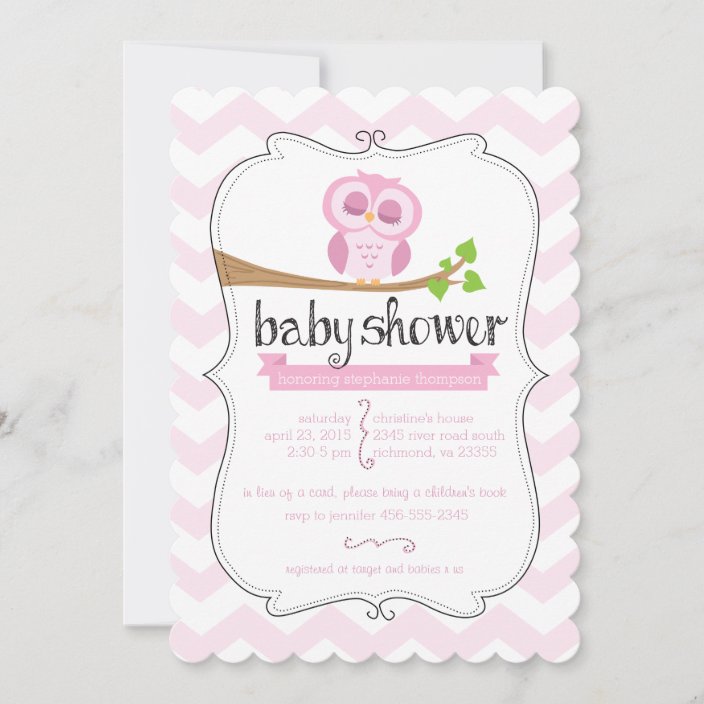 Pink Chevron Owl Baby Shower Invitation | Zazzle.com