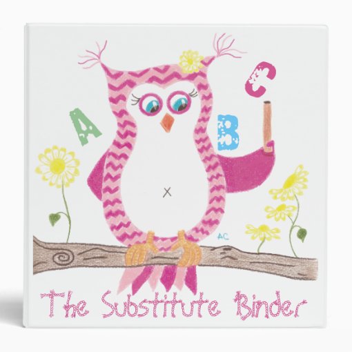 Pink chevron owl substitute teacher binder | Zazzle