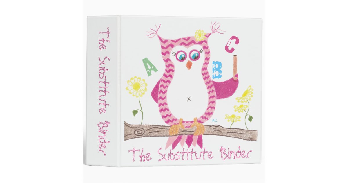 Pink chevron owl substitute teacher binder | Zazzle