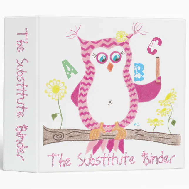 Pink chevron owl substitute teacher binder | Zazzle