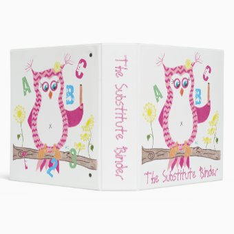 Pink chevron owl substitute teacher binder | Zazzle