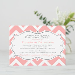 Pink Chevron Pattern Birthday Party Invitation | Zazzle