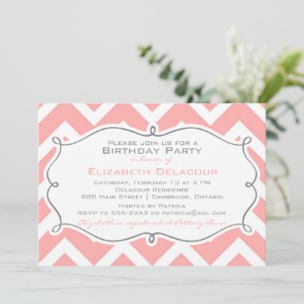 Pink Chevron Pattern Birthday Party Invitation | Zazzle