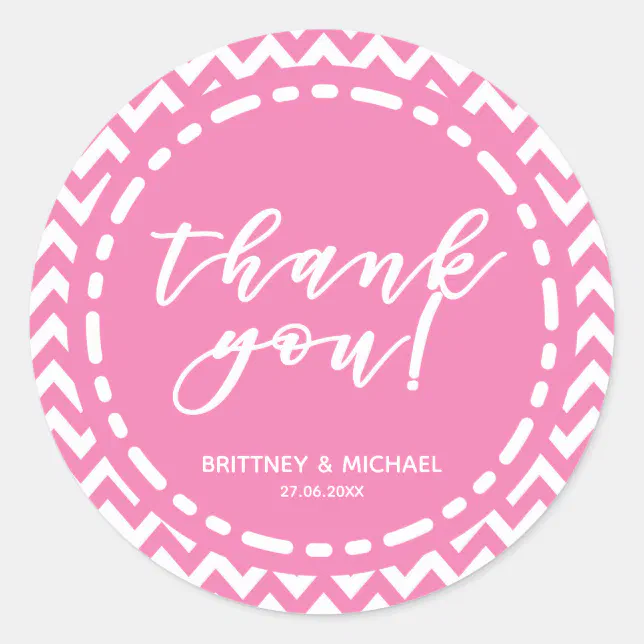 Pink Chevron Pattern - Thank You Classic Round Sticker | Zazzle