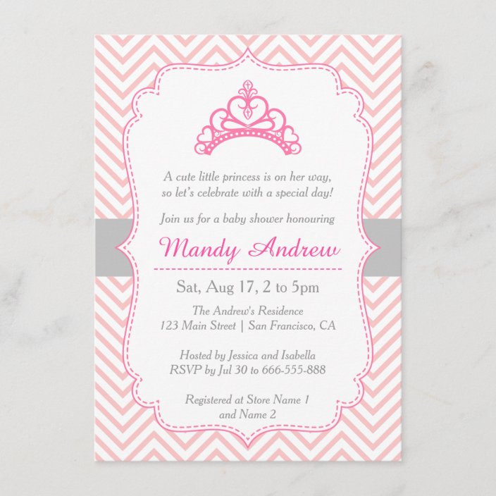 Pink Chevron, Princess Crown, Girl Baby Shower Invitation | Zazzle.com