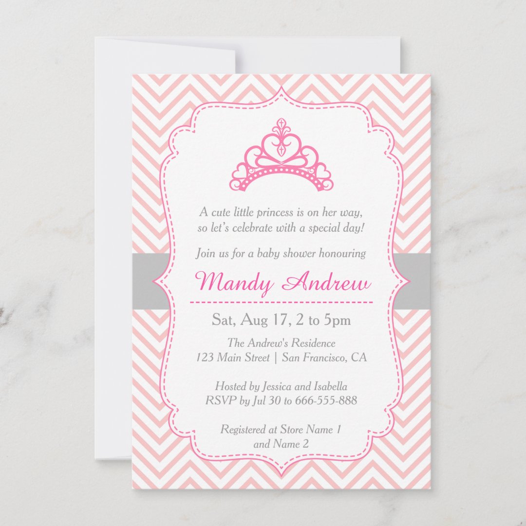 Pink Chevron, Princess Crown, Girl Baby Shower Invitation | Zazzle