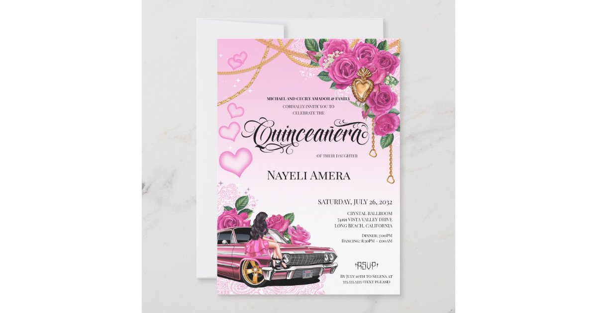 Pink Chola Lowrider Chicana Quinceanera Invitation | Zazzle