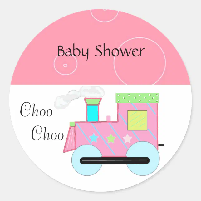 Pink Choo Choo Train Baby Shower Classic Round Sticker | Zazzle