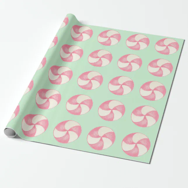 Pink Christmas Candy Peppermint Wrapping Paper | Zazzle