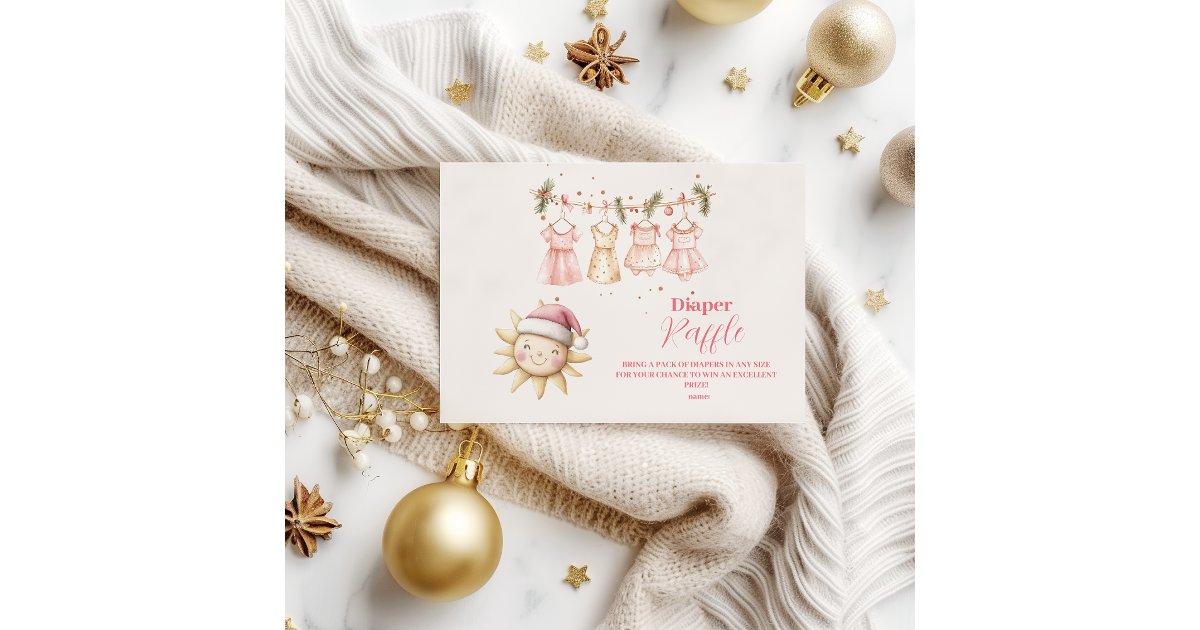 Pink Christmas Clothesline Diapper Raffle Enclosure Card | Zazzle