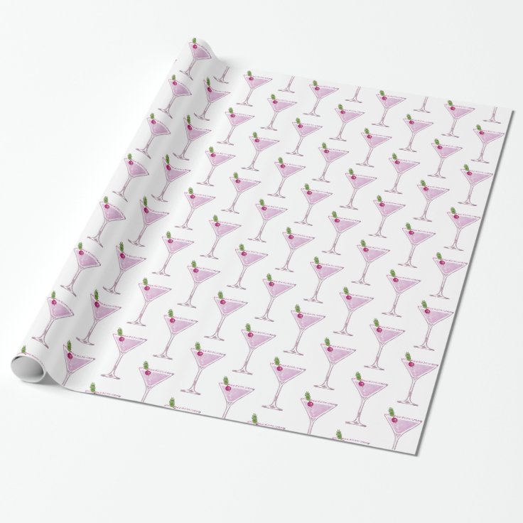 Pink Christmas Cocktail Wrapping Paper | Zazzle
