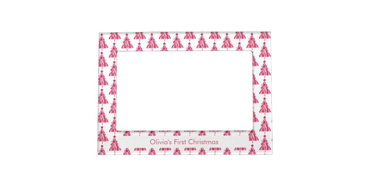 Pink Christmas Holiday tree Magnetic Frame | Zazzle