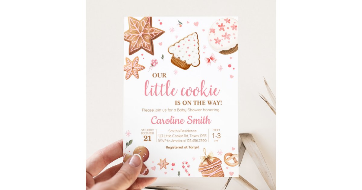 Pink Christmas Little Cookie Baby Shower Invitation | Zazzle
