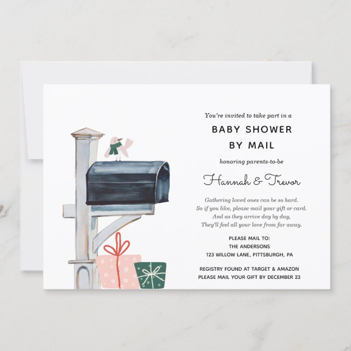 Pink Christmas Mailbox Baby Shower by Mail Invitation | Zazzle.com