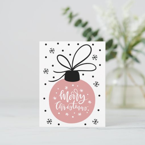 Pink Christmas Ornament Holiday Greeting Card | Zazzle